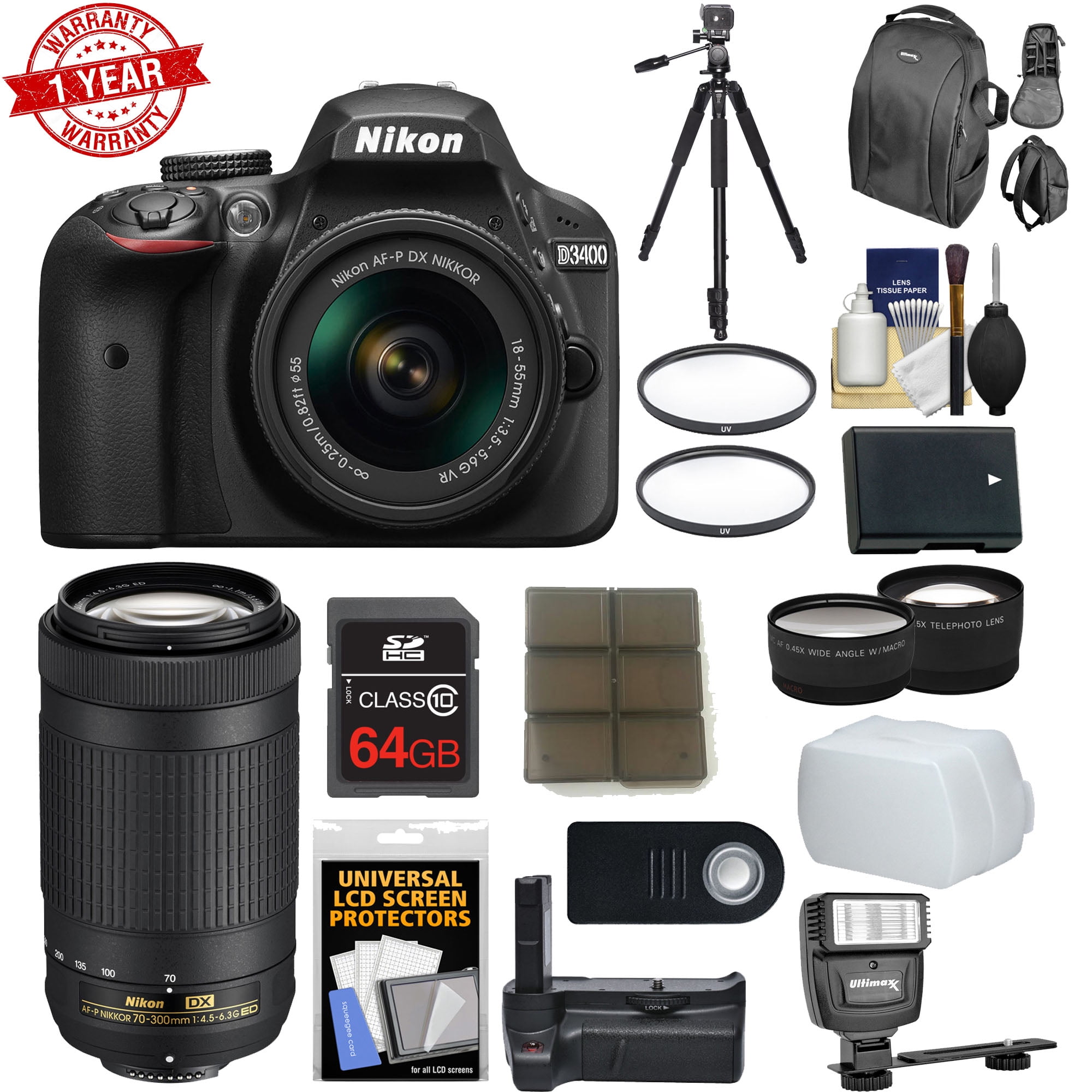 Nikon D3400 Digital SLR Camera & 18-55mm VR & 70-300mm DX AF-P Lenses ...
