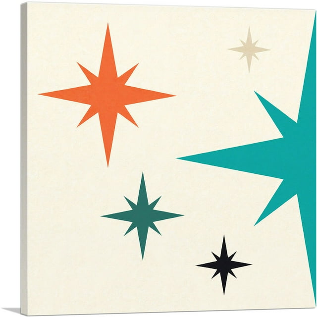 ARTCANVAS Mid-Century Modern Stars on Beige Canvas Art Print - Size: 26 ...