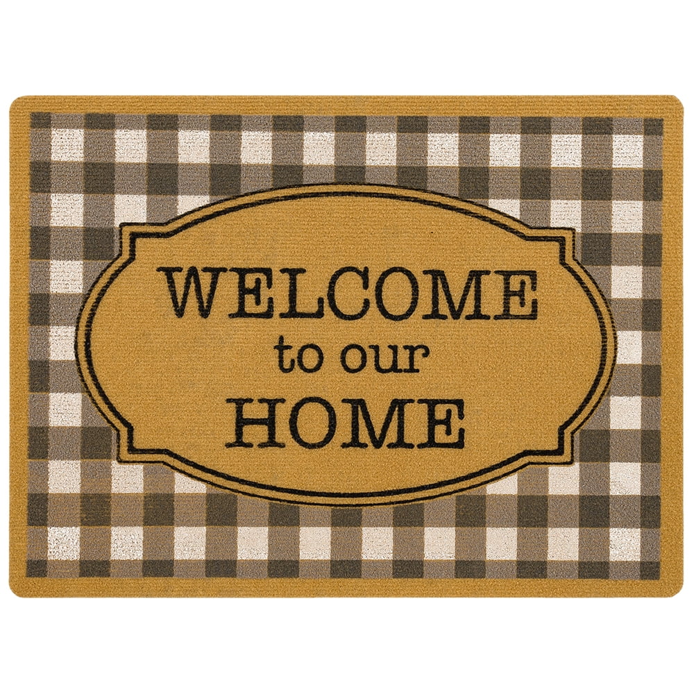 Mainstays Welcome to Our Home Gray Gingham Polyester Doormat 18" x 24 ...