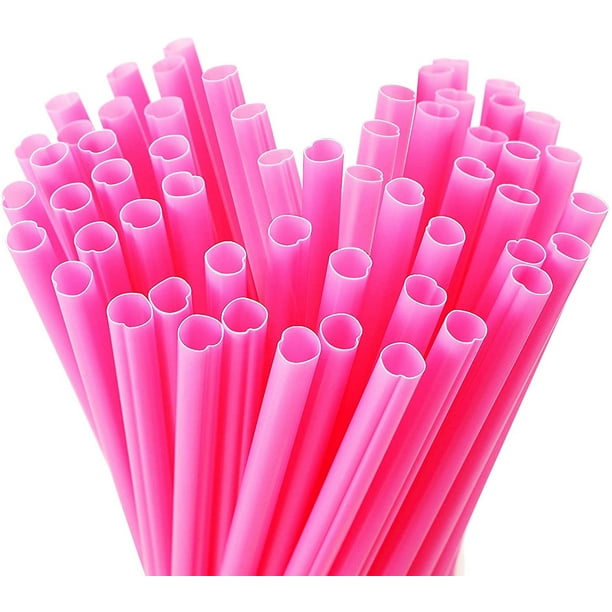 200 Pieces Heart Shaped Pink Straws Disposable Cute Drinking Straw ...