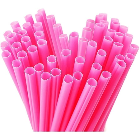 200 Pieces Heart Shaped Pink Straws Disposable Cute Drinking Straw ...