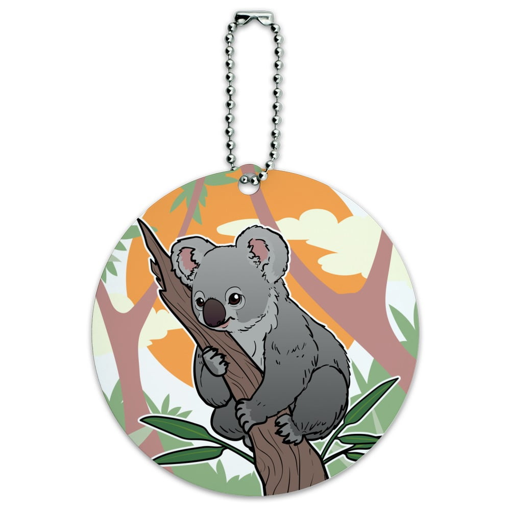 Koala Resting on Eucalyptus Tree Round Luggage ID Tag Card Suitcase ...