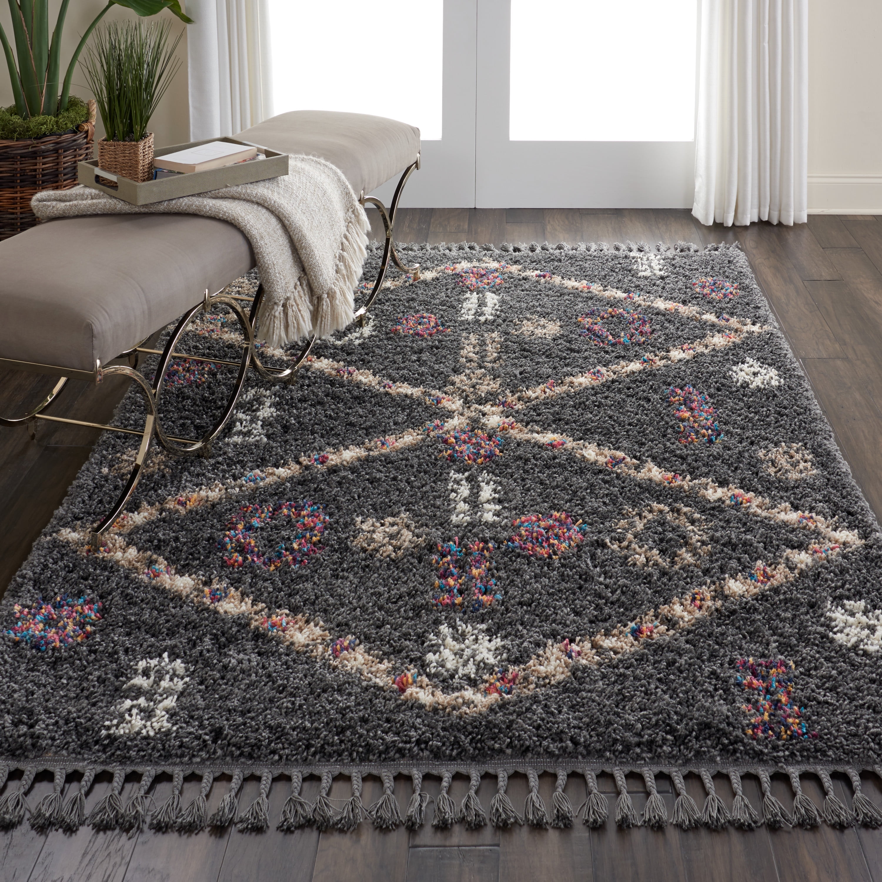 Nourison Nordic Shag Scandinavian Tribal Grey Area Rug - Walmart.com