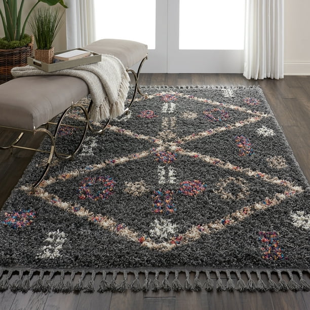 Nourison Nordic Shag Scandinavian Tribal Grey Area Rug - Walmart.com