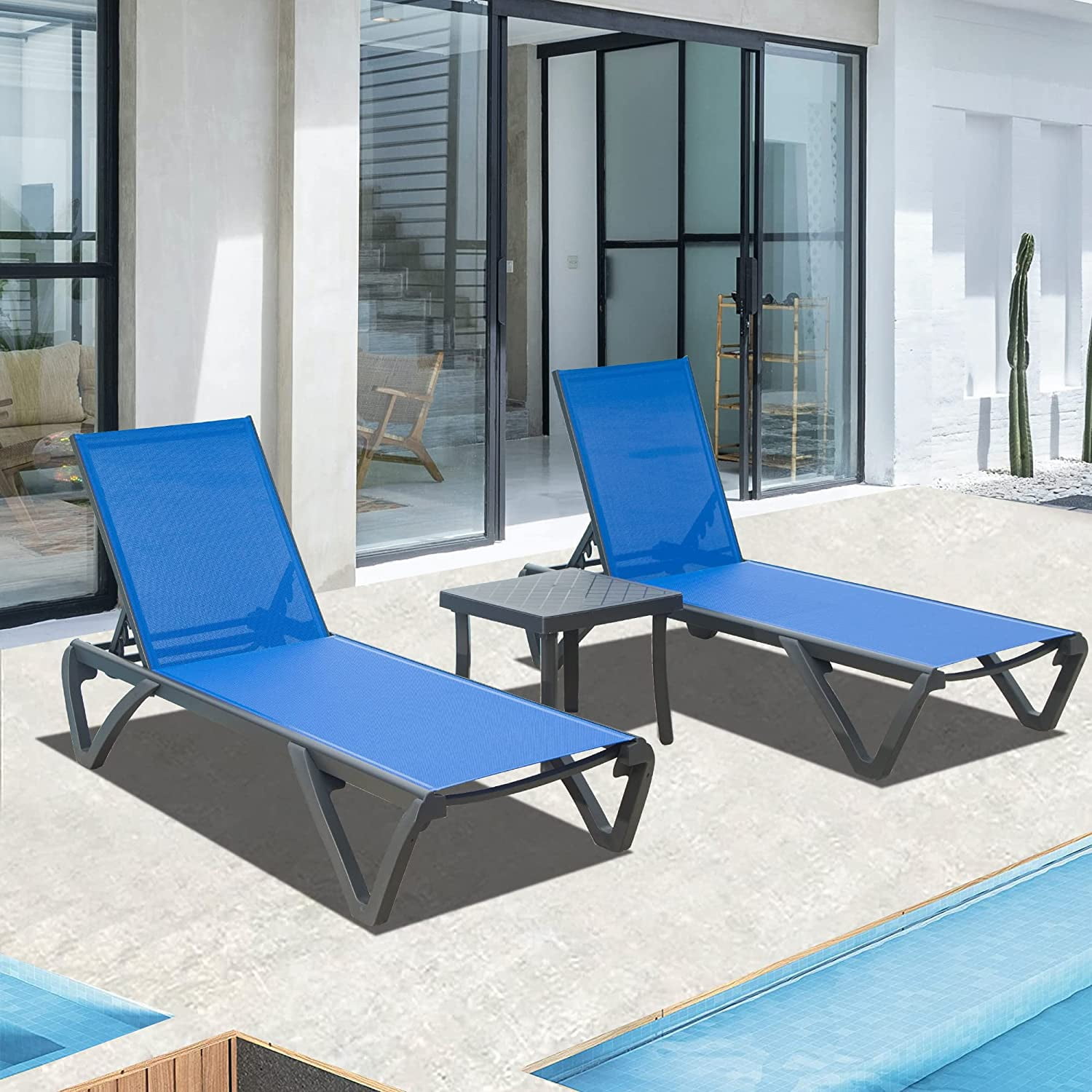 Domi Pool Lounge Chairs Set Of 2, Adjustable Aluminum Plastic Outdoor