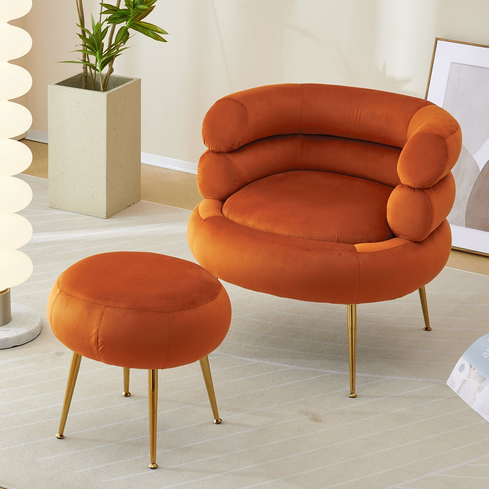 Gzxs Orange Accent Chairs with Footstool Mid Century Modern Velvet ...