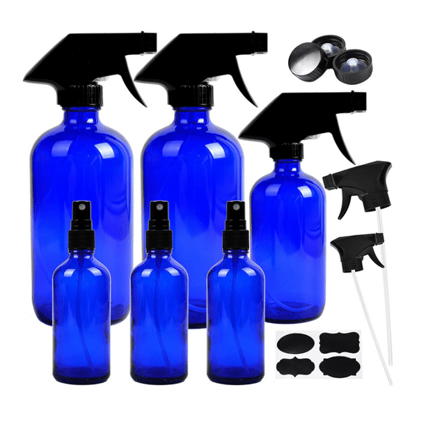 Youngever 6 Pack Empty Cobalt Blue Glass Spray Bottles Refillable Containers 16 Oz 8 Oz 4 Oz
