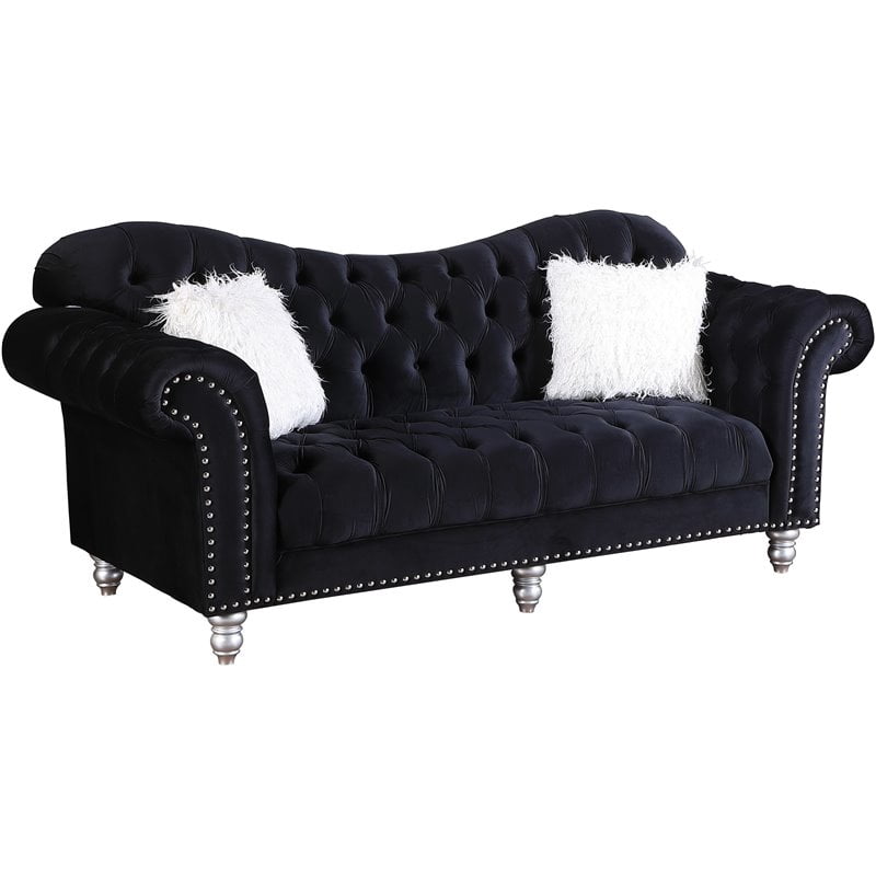 Titanic Furniture Mariann Button-Tufted Velvet Sofa with Nailheads in ...