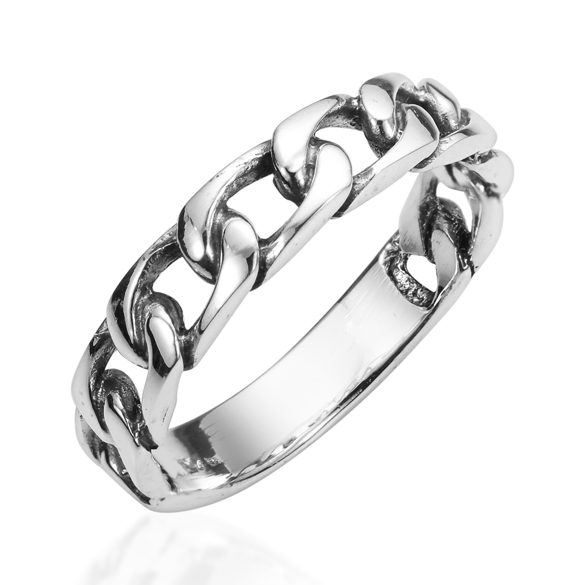 Classic Band of Cuban Link Men and Women .925 Sterling Silver Ring-7 ...