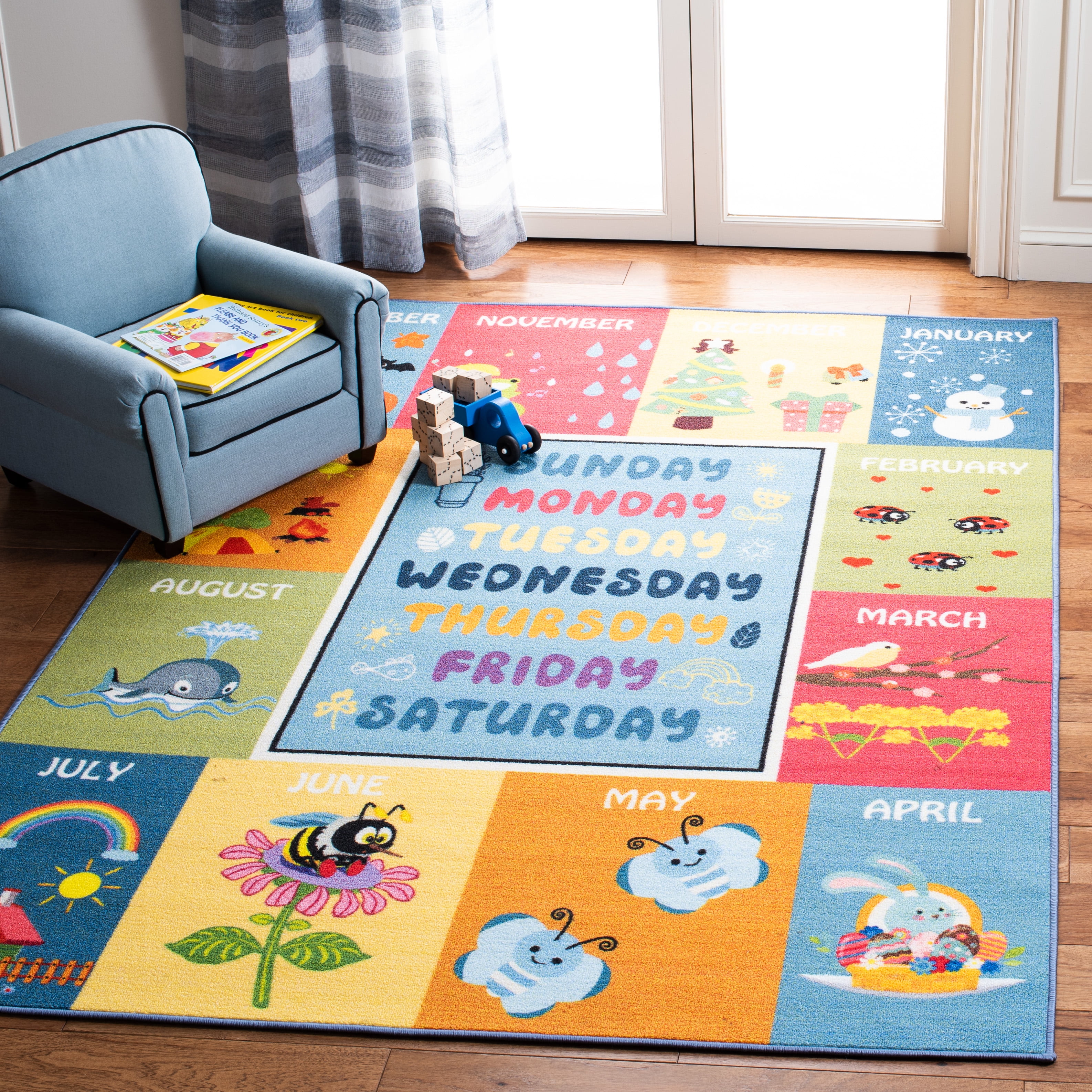 SAFAVIEH Kids Play House Clarette Calendar Area Rug, Blue/Green, 5'5" x ...