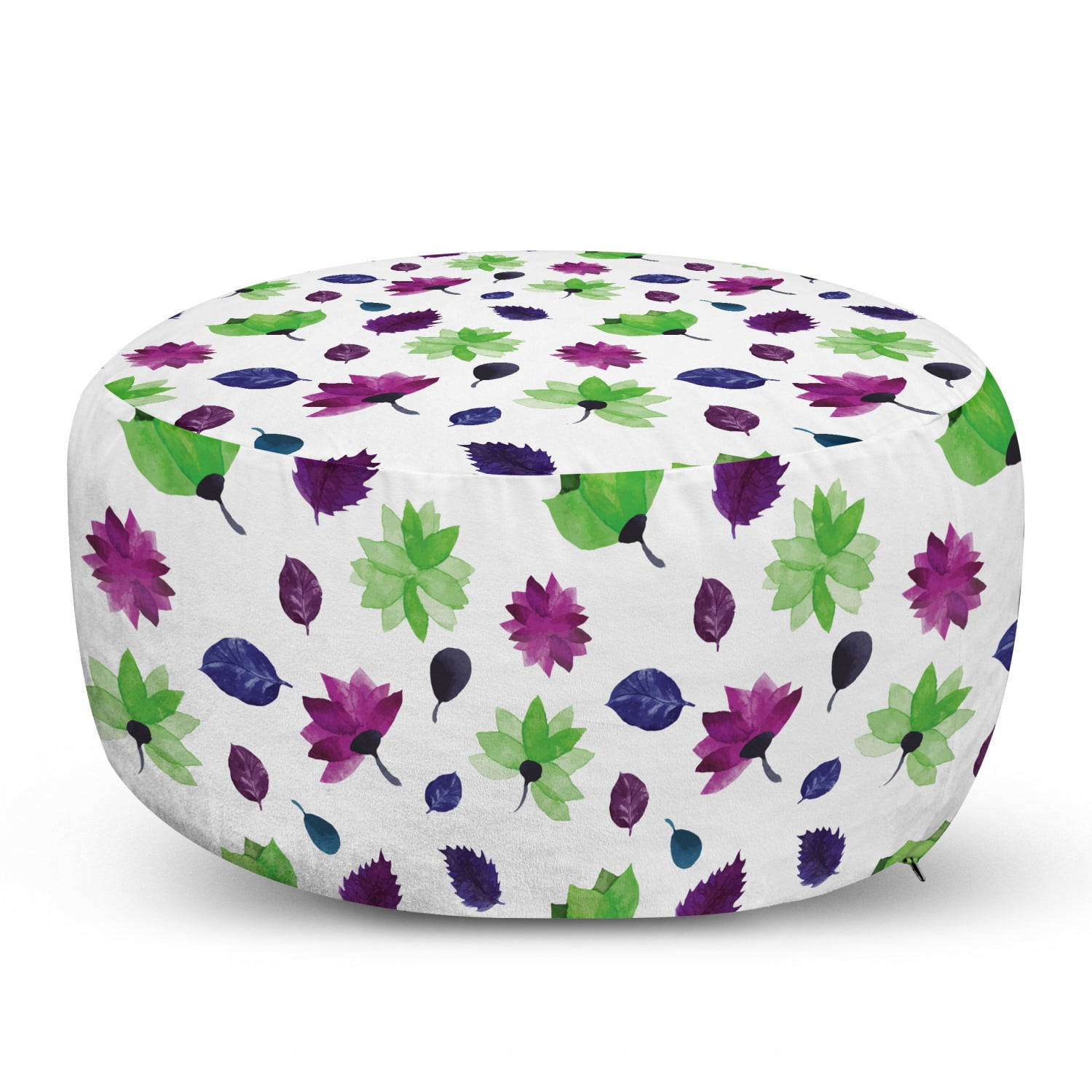 Floral Pouf Cover with Zipper, Watercolor Painting Effect Withering ...