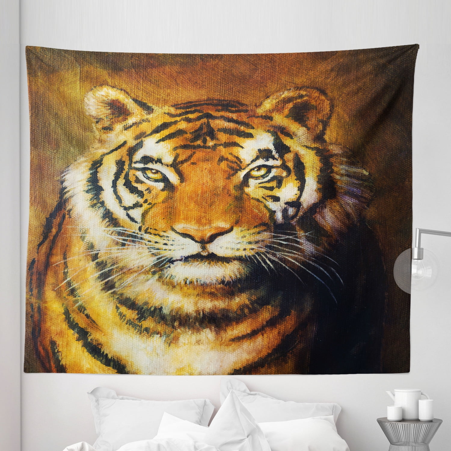 Tiger Tapestry, Oil Painting Style Big Cat Purposeful Eyes Carnivore ...