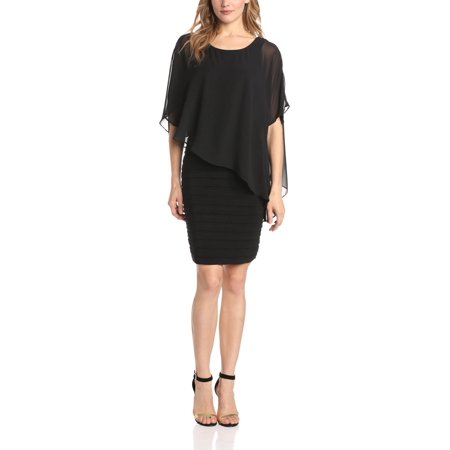 Adrianna Papell Women's Drape Overlay Shutter Dress, Black, 8 | Walmart ...