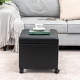 Adeco Modern Tufted Faux Leather Storage Ottoman with Wheels | 18.8 ...