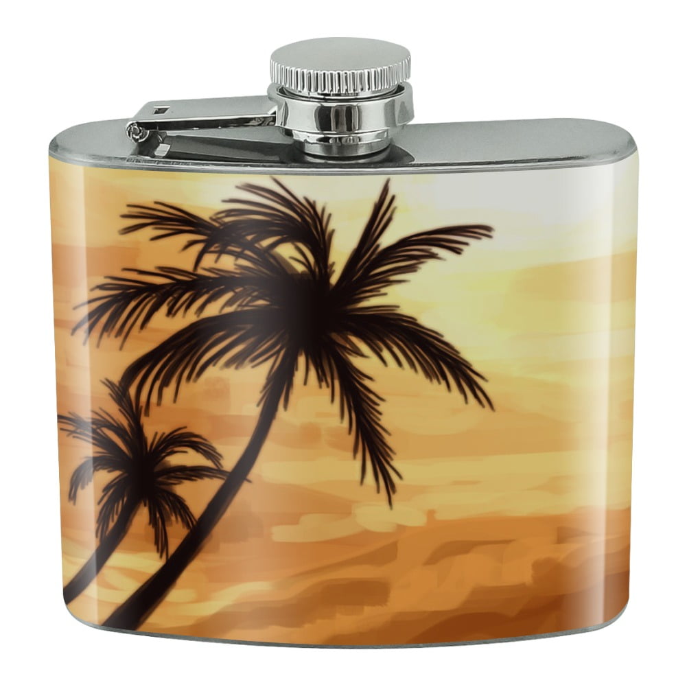 Sunset on Tropical Beach with Palm Trees Hawaii Orange Stainless Steel ...