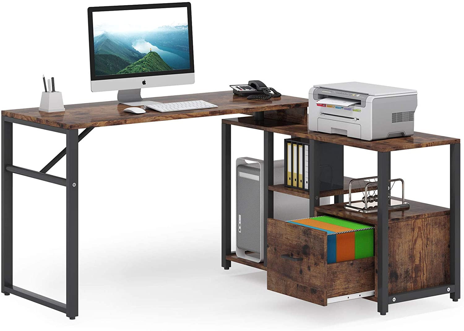 Buy Tribesigns Rotating L-Shaped Computer Desk with File Drawer, Corner ...