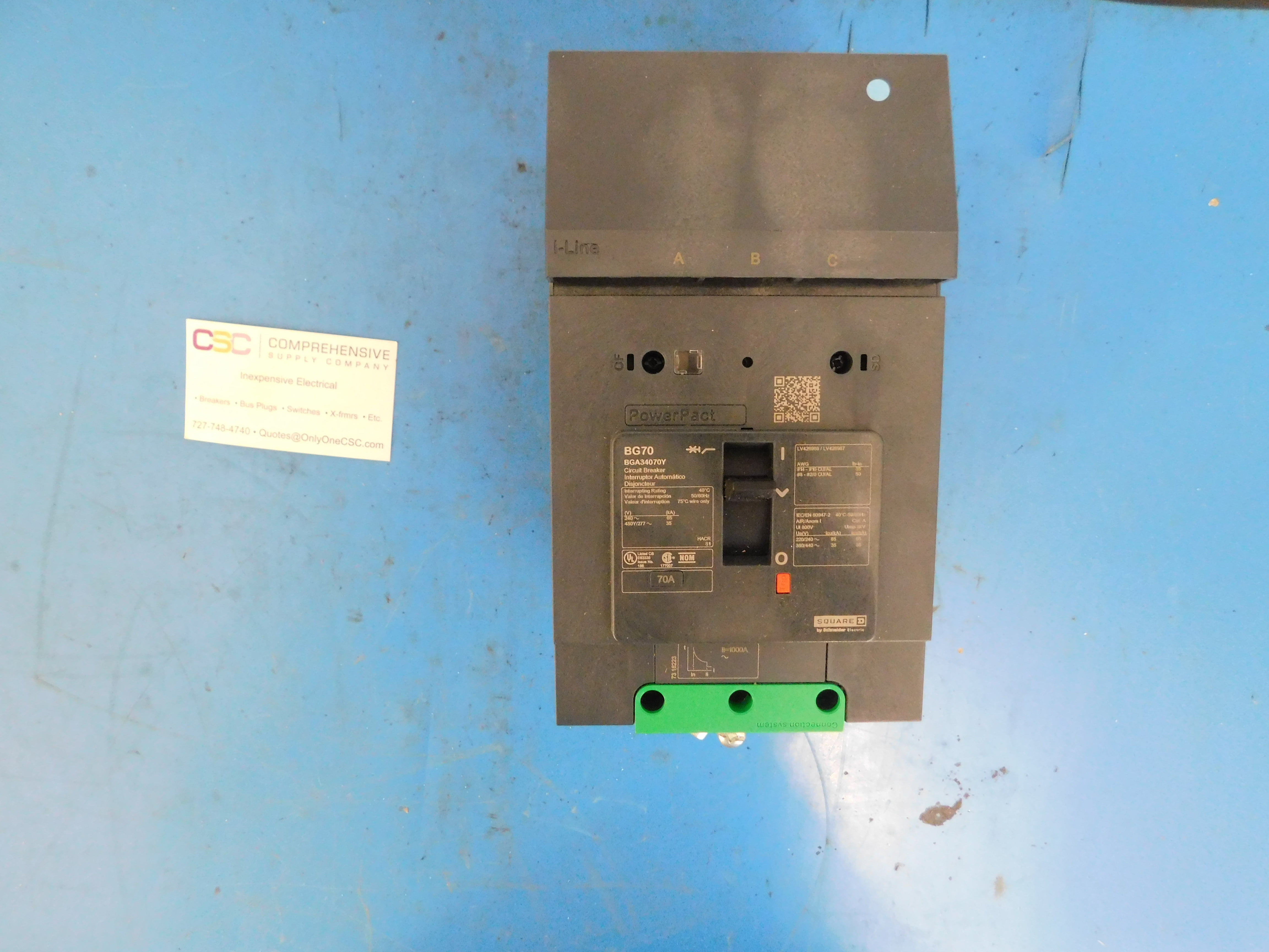 SQUARE D 70A AMP 3P POLE 35kA@480Y/277V I-LINE PLUG ON POWERPACT CIRCUIT BREAKER - BGA34070Y ...