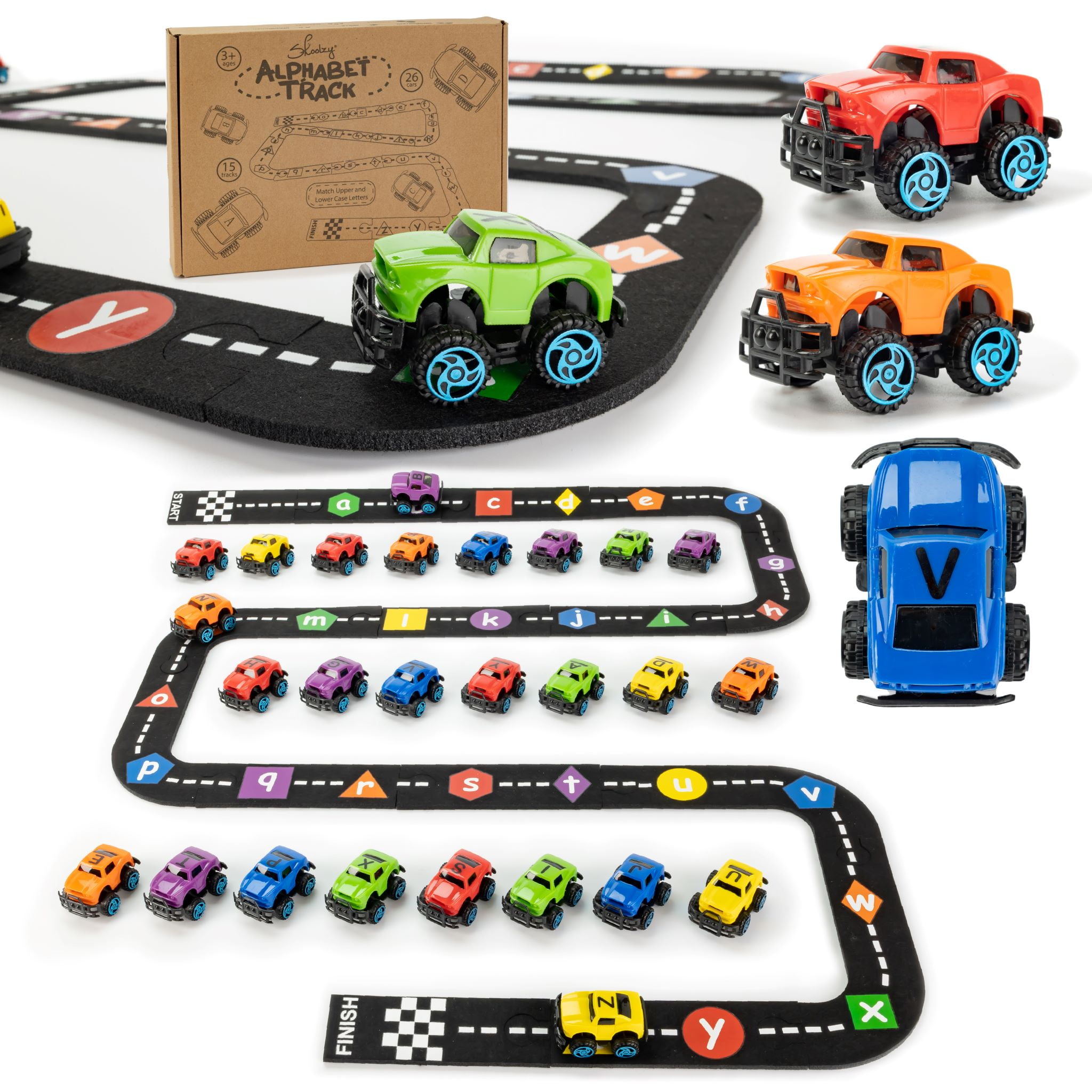 Skoolzy AlphaTracks Alphabet Race Car Track 41-Piece Set with Flexible ...