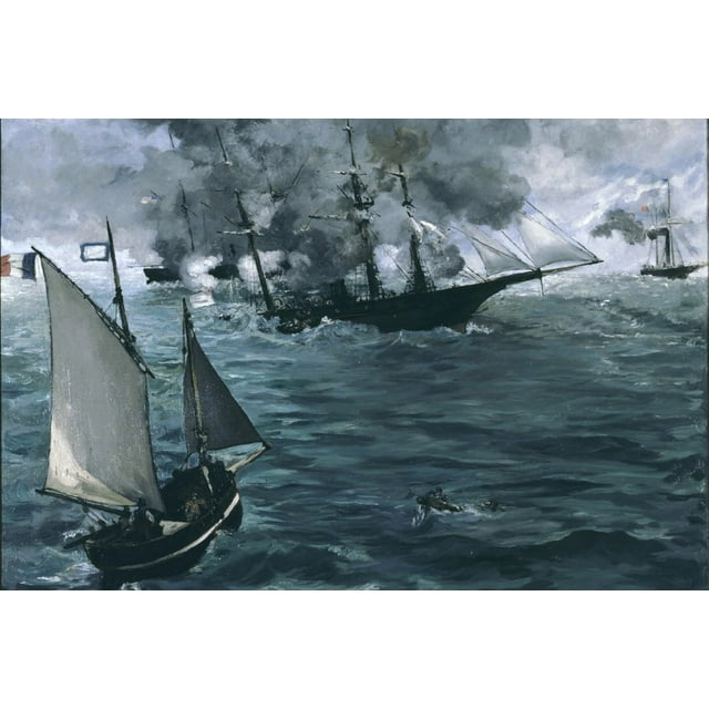 24x36 gallery poster, Battle of the USS Kearsarge and the CSS Alabama by Edouard Manet, 1864 ...