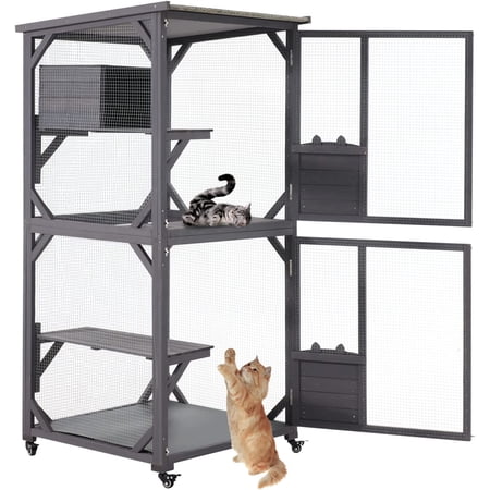 Large Cat House catio Outdoor cat Enclosure with Large Enter Door ...