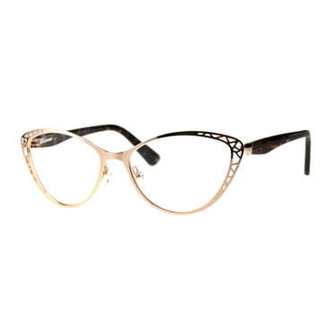 Oversize Rimmed Metal Cat Eye Glasses Clear Lens 55mm (Black Gold ...