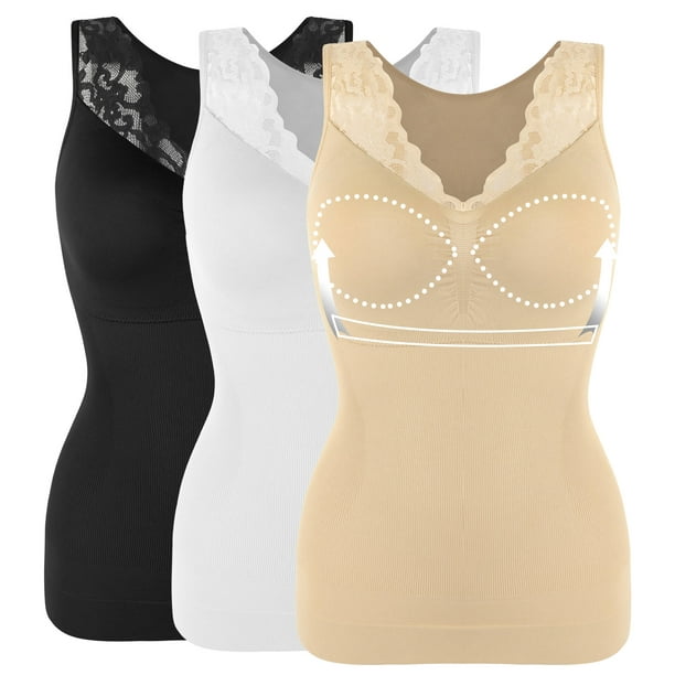 MANIFIQUE 3 Packs Women's Seamless Lace Shapewear Tops with Built-in ...