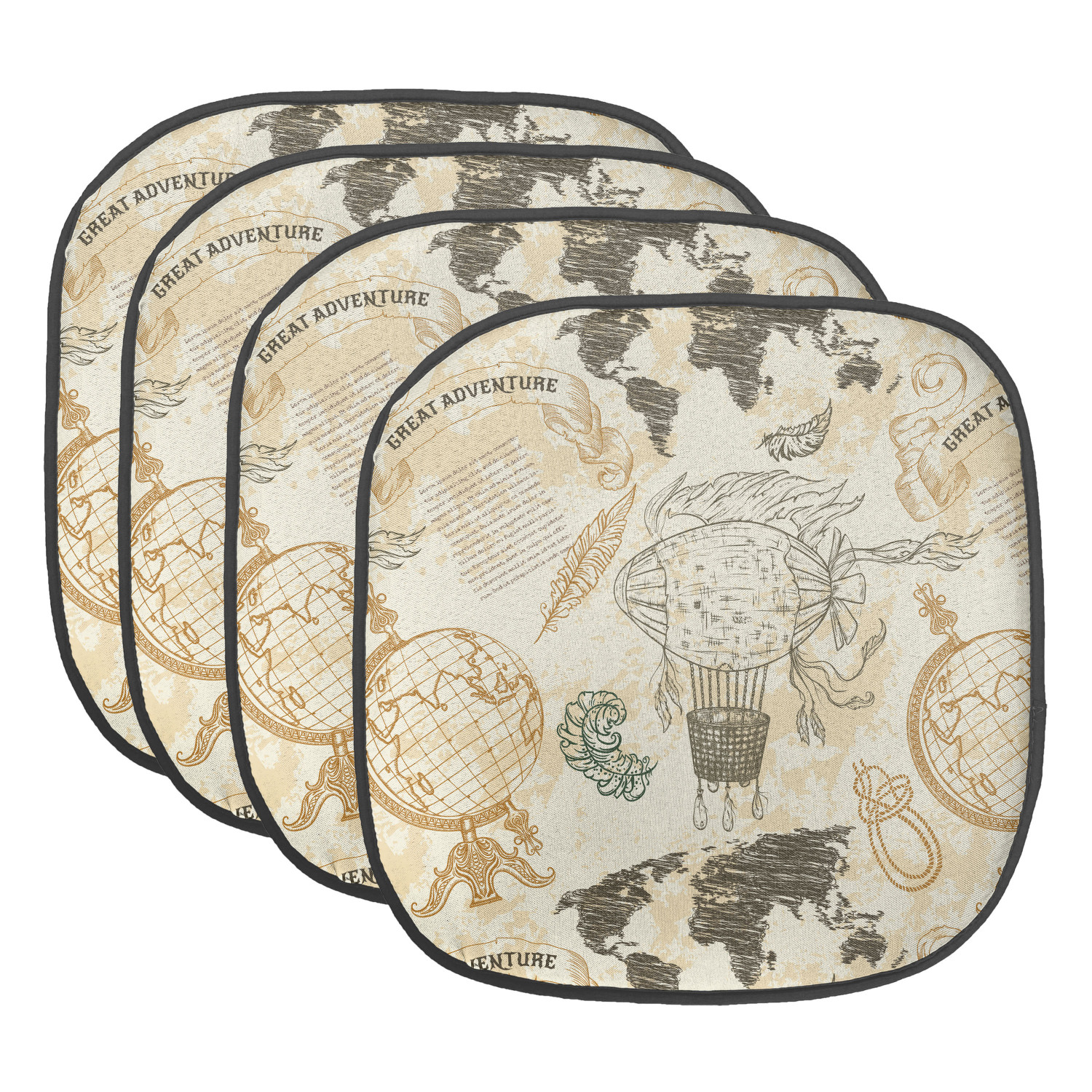 World Map Chair Seating Cushion Set of 4, Pattern Vintage Globe Atlas ...