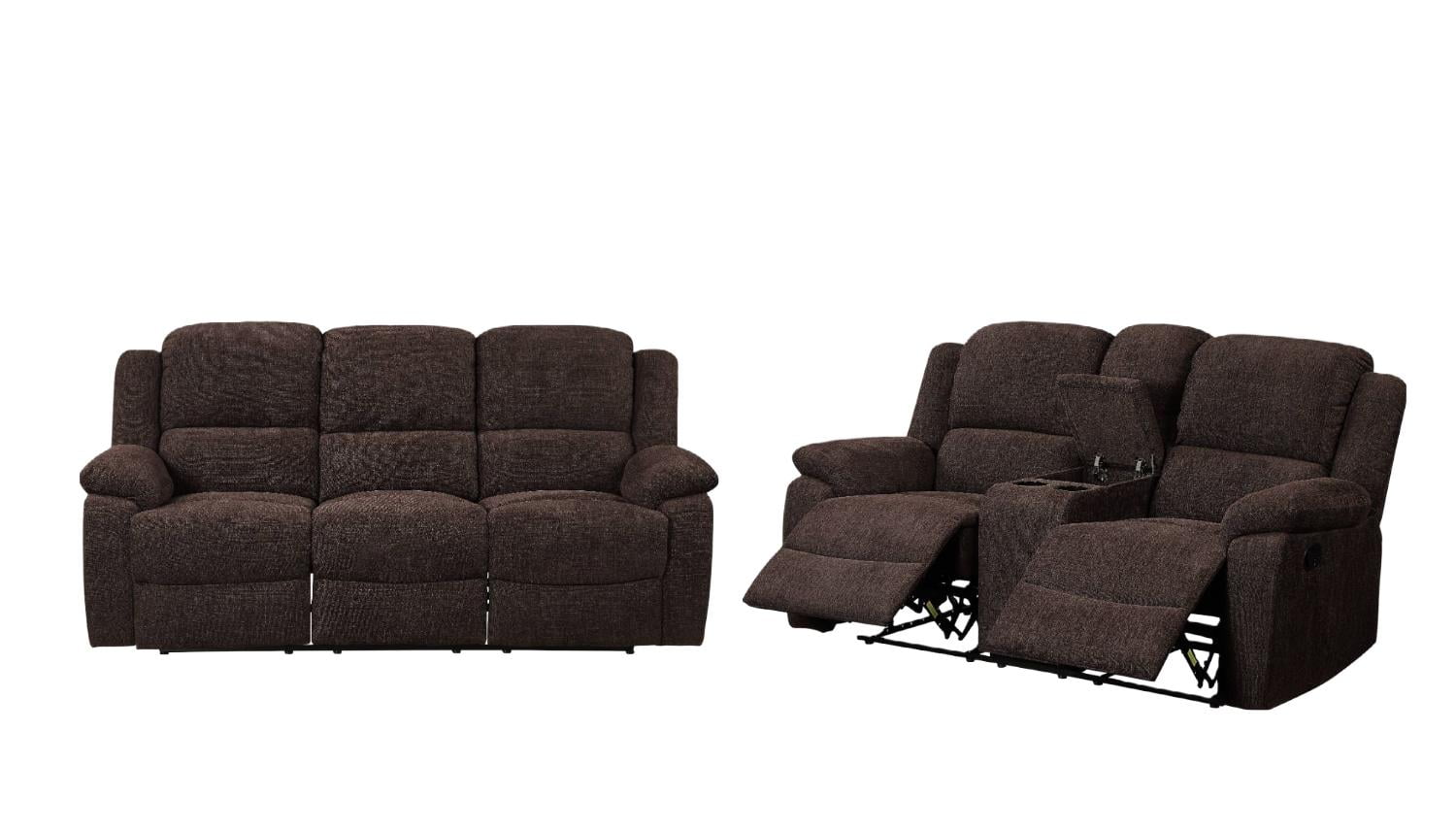 Contemporary Brown Chenille Sofa + Loveseat w/Console by Acme Madden ...