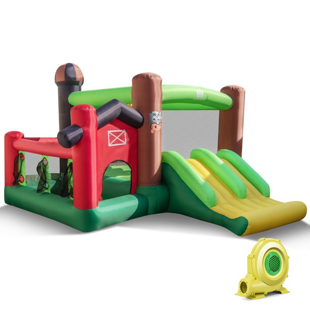 Infans Farm Themed Inflatable Castle Kids Bounce House w/ Double Slides ...