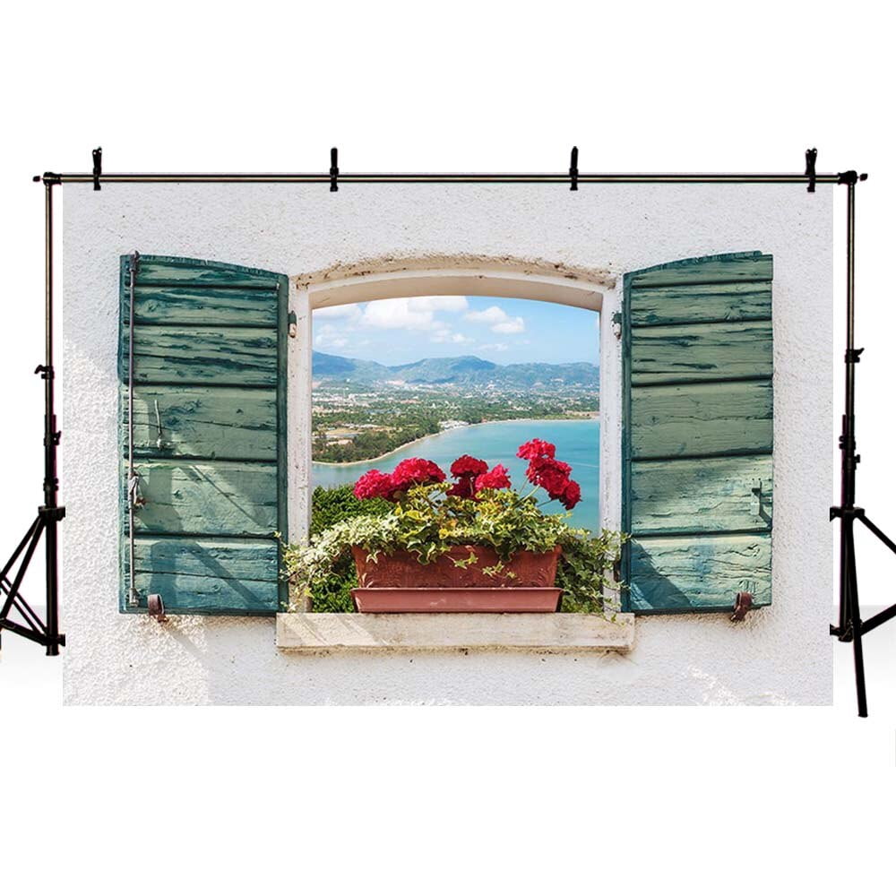 Natural Scene Window Curtain Photography Backdrops Tropical Tree Sea ...