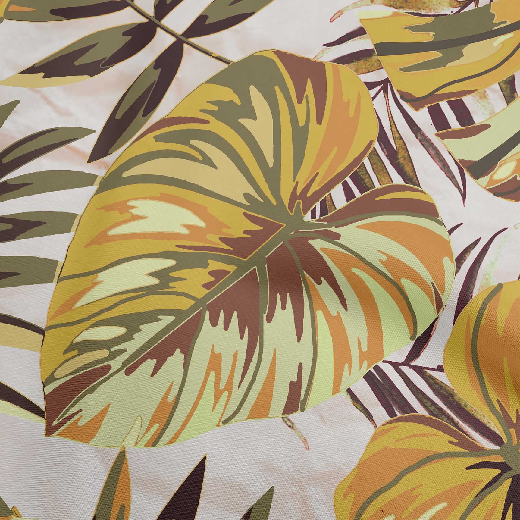 oneOone Viscose Chiffon Rust Brown Fabric Tropical Leaf With Texture ...