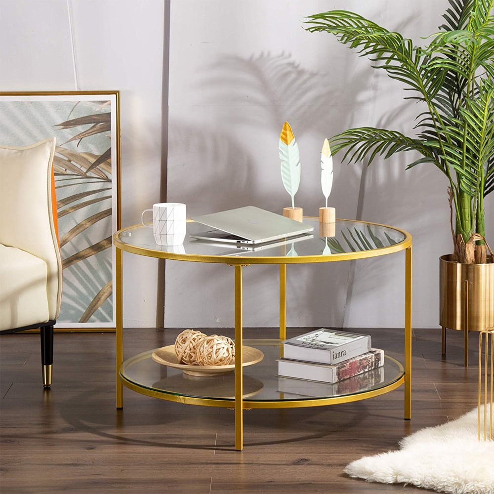 Ktaxon 31.5" Round Coffee Table with Open Storage Shelf,2-Tier ...