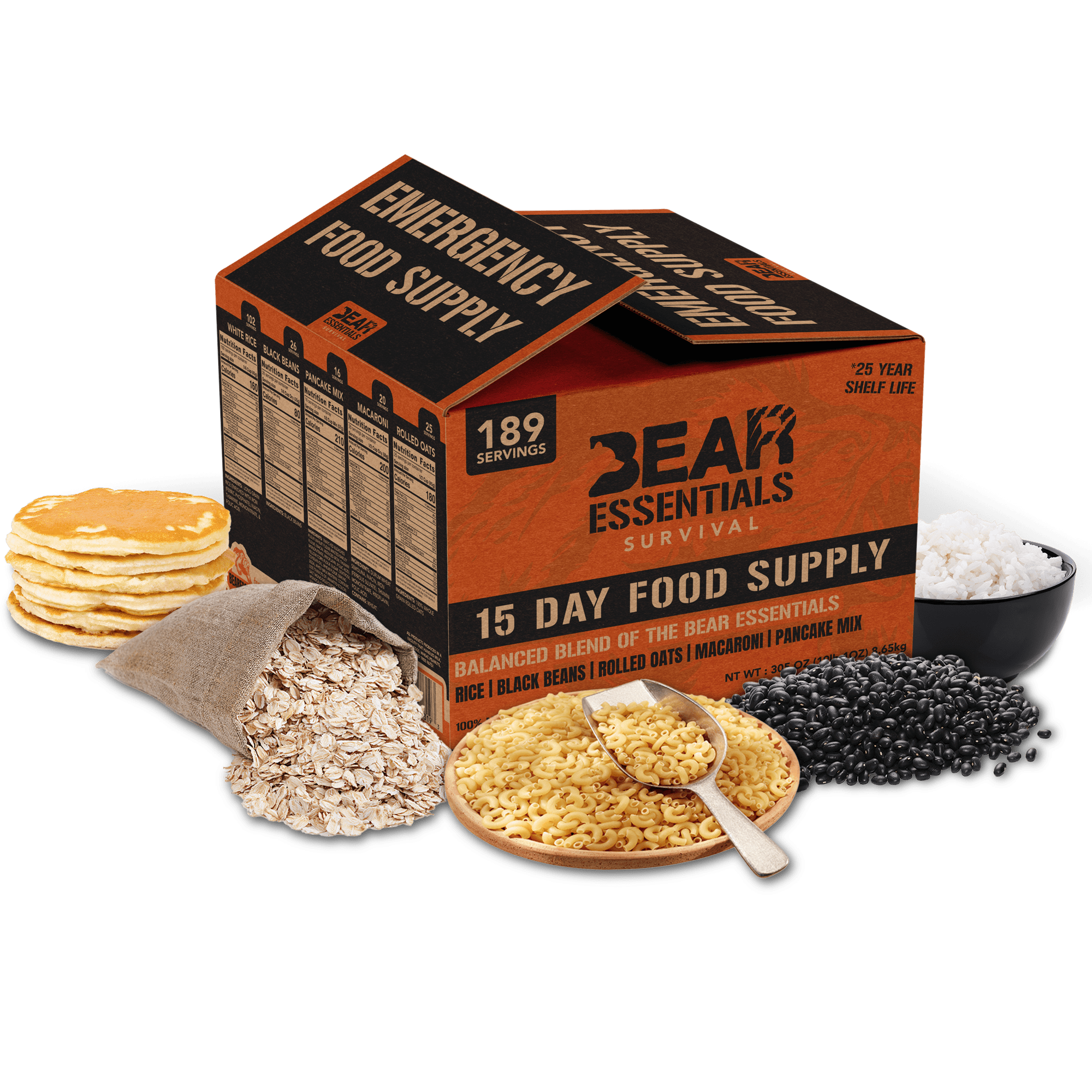 Bear Essentials Survival | 15 Day Emergency Food Supply |189 Large ...
