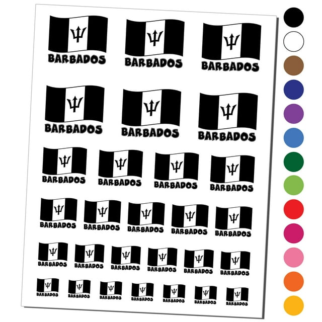 Barbados with Waving Flag Cute Water Resistant Temporary Tattoo Set ...