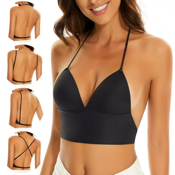 Strappy Low Back Bra For Women Deep V Low Cut Backless Bralette Multiway Convertible Straps
