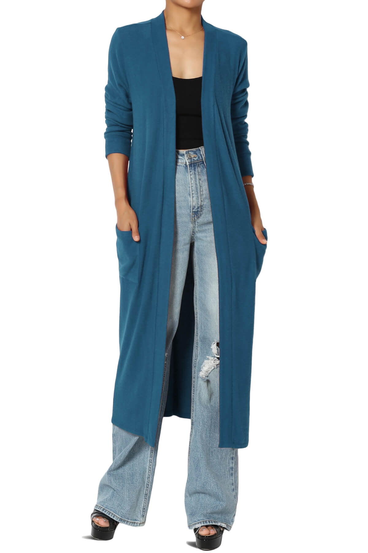 TheMogan Women's PLUS Long Open Front Drape Soft Knit Duster Long ...