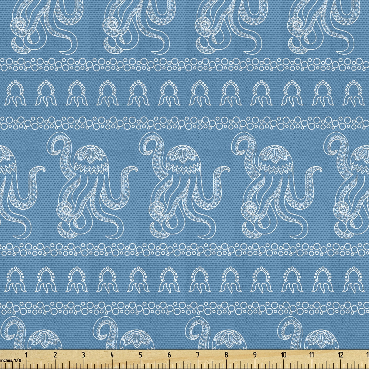 Octopus Fabric by the Yard Upholstery, Illustration of Underwater Life ...