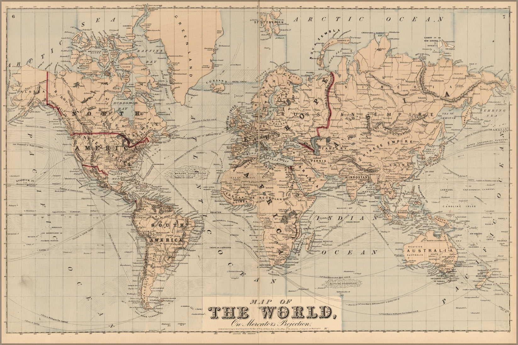 24"x36" Gallery Poster, map of the world 1875 - Walmart.com