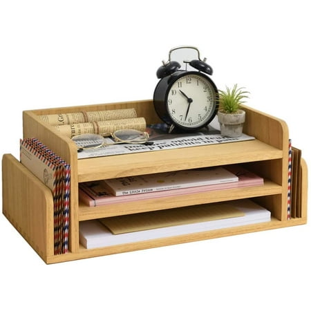 Wood 3-Tier Office Desktop Document Tray NA - Mail Sorter Organizer ...