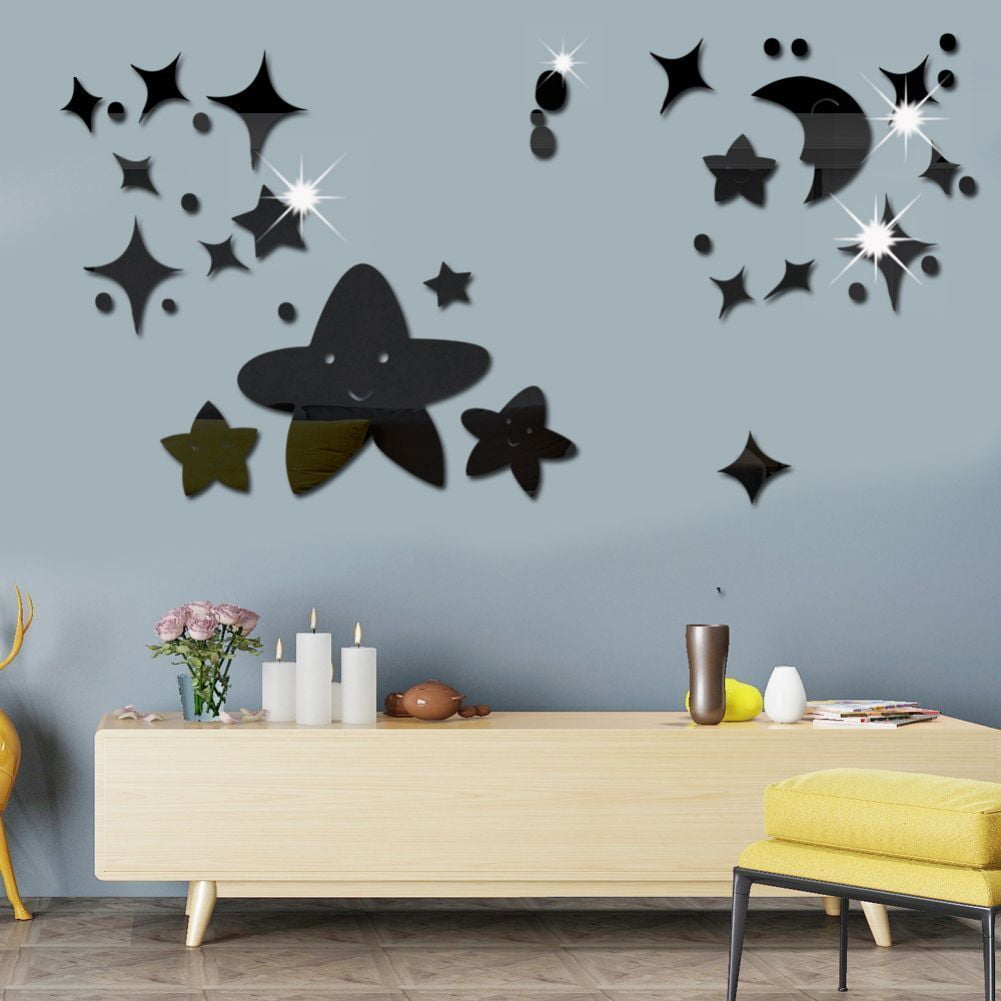 KYAIGUO Mirror Wall Decals Stars and Moon Wall Stickers Not Fragile ...