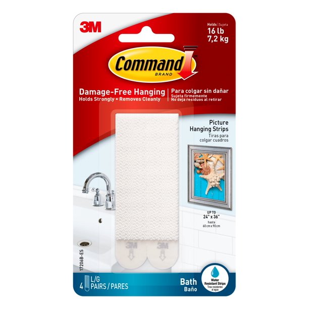 Command Bath Picture Hanging Strips, Large, White, 4 Water Resistant ...