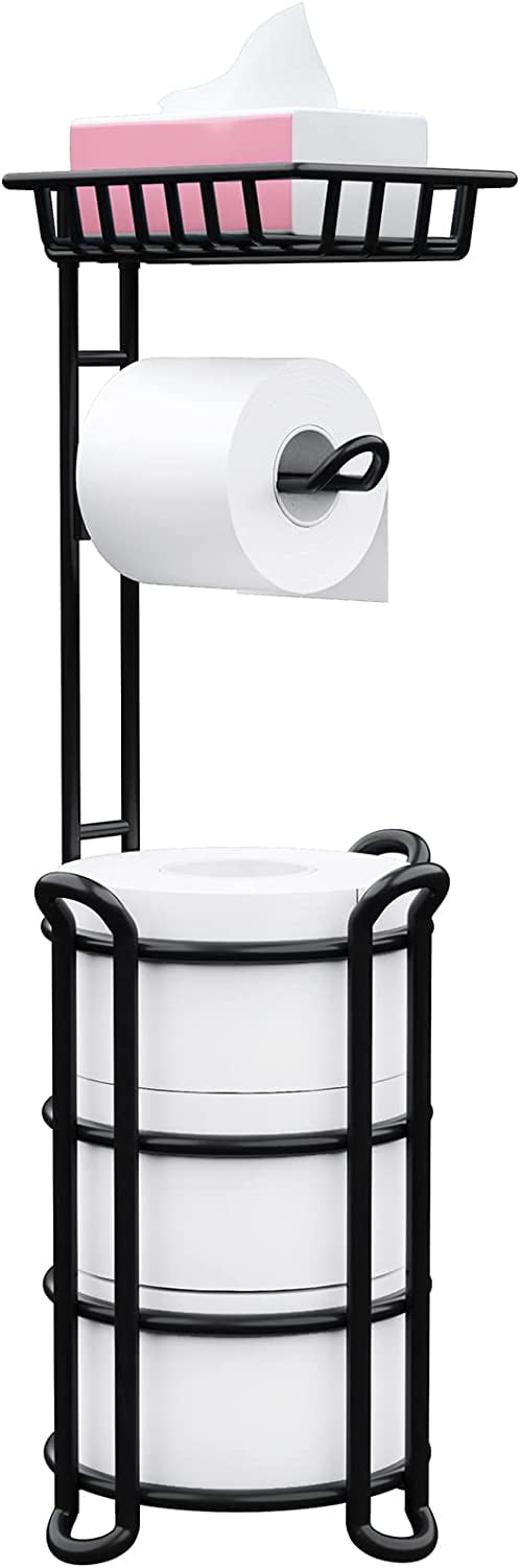 Toilet Paper Holder Stand with Shelf, Free Standing Toilet Tissue Roll ...