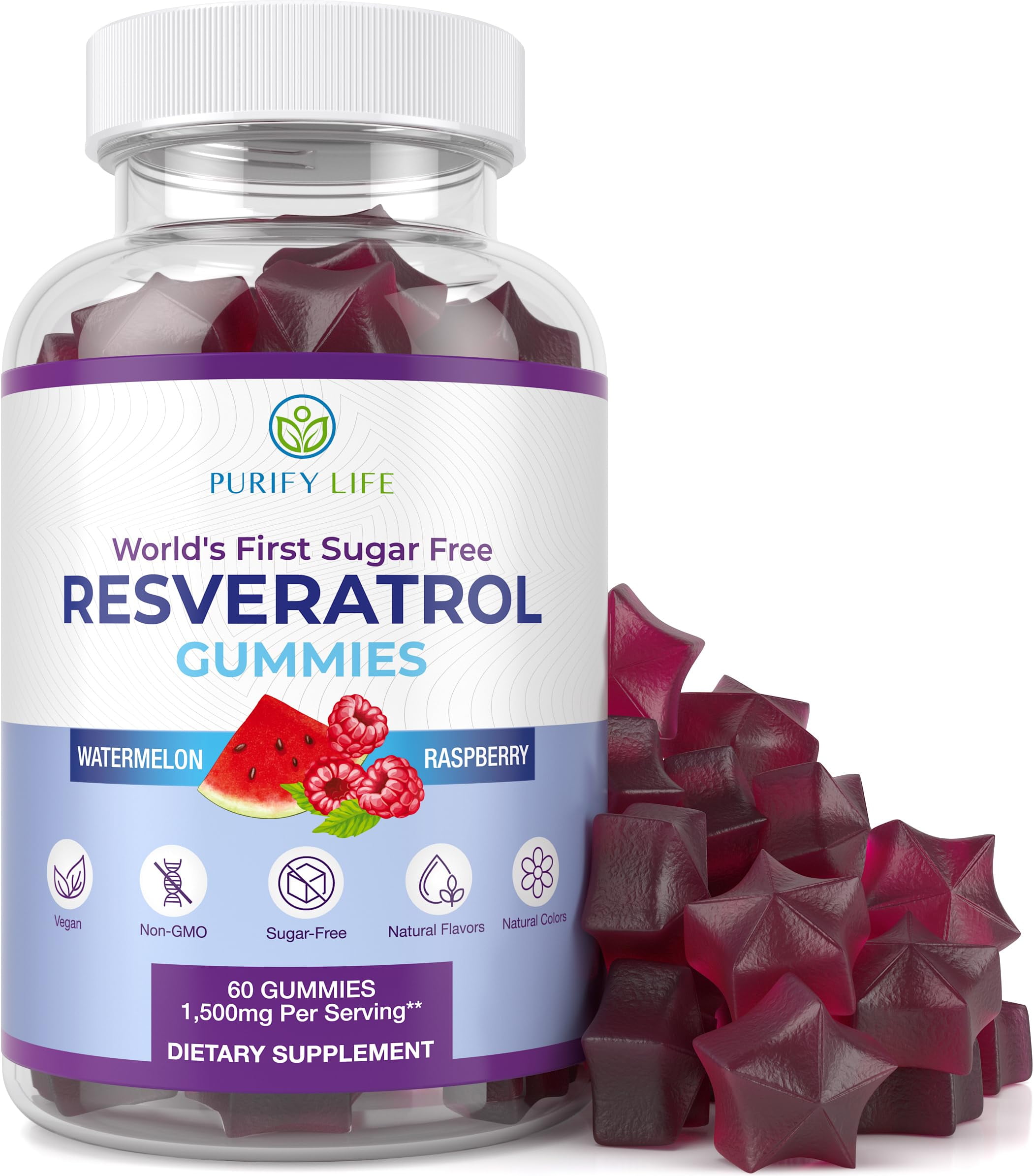 Gomitas de resveratrol Supplement Purify Life 1500 mg, 60 veganas ...