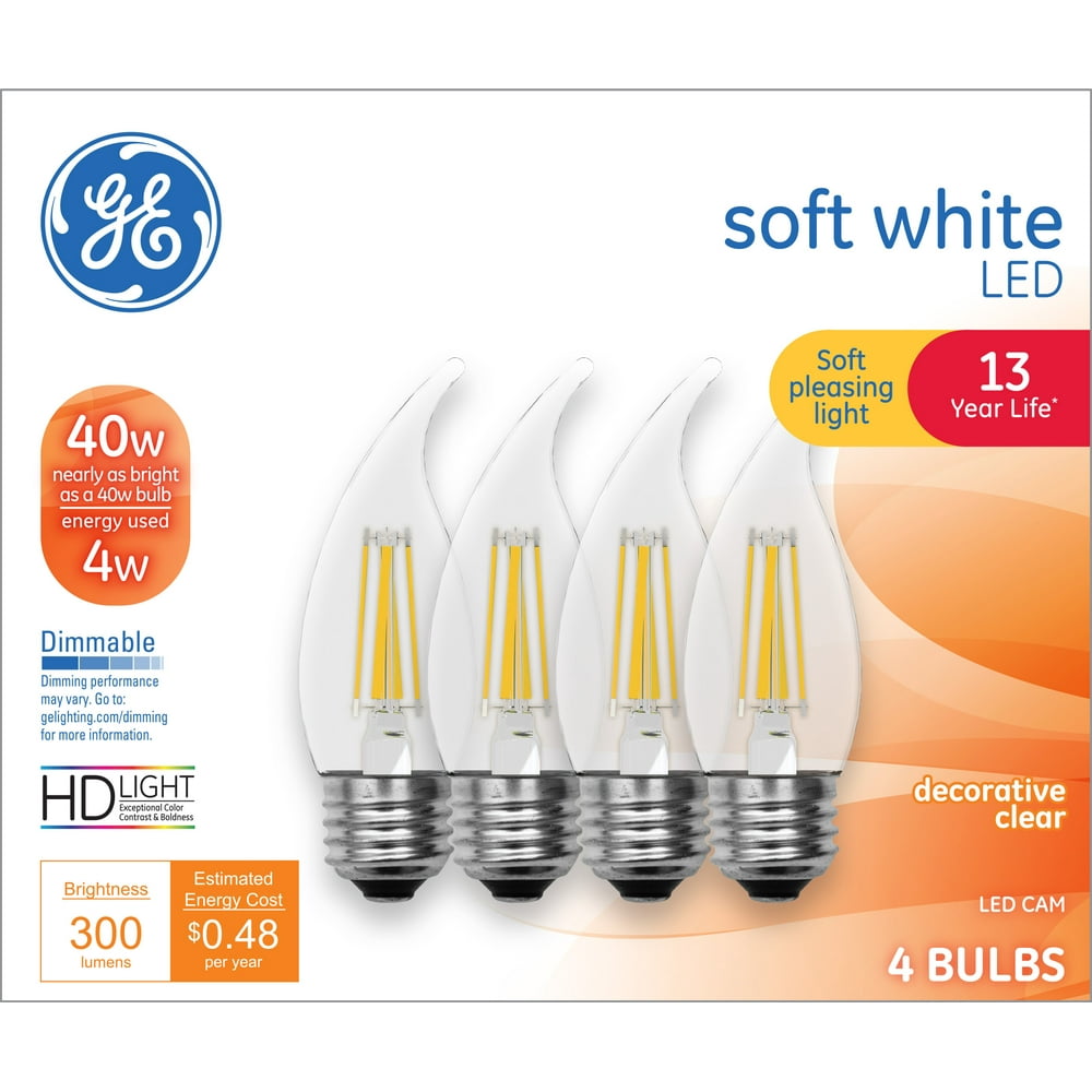 GE LED 4W (40W Equivalent) HD Soft White, Clear Decorative Light Bulbs ...