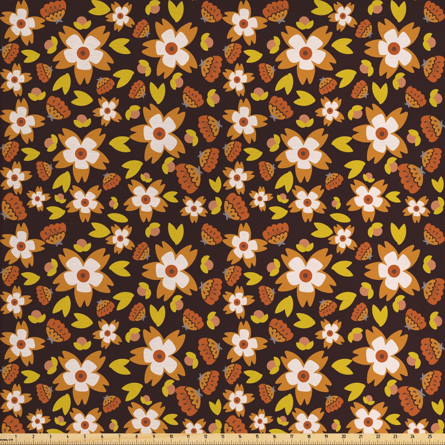 Floral Fabric by the Yard, Blooming Petals and Drooping Leaves Pattern ...
