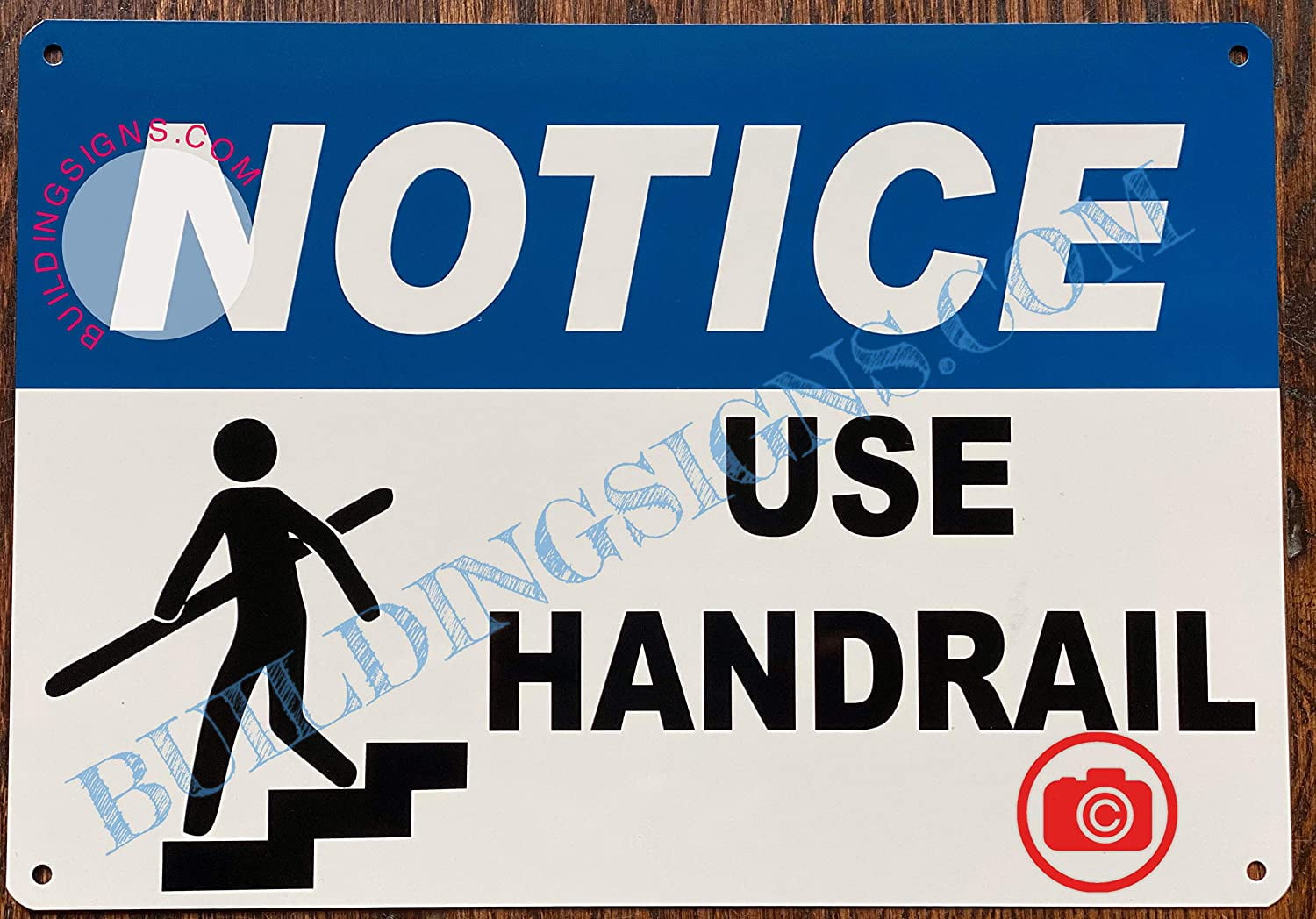 Notice USE HANDRAIL Sign (White, Aluminum, 7X10 INCH) (ref-2201 ...