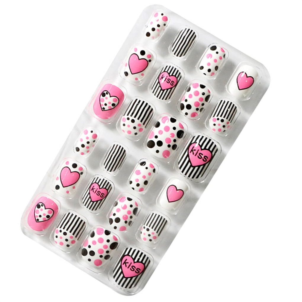 Linyer 1 Set Children Nails Medium Length Files Matte Press on Stick ...