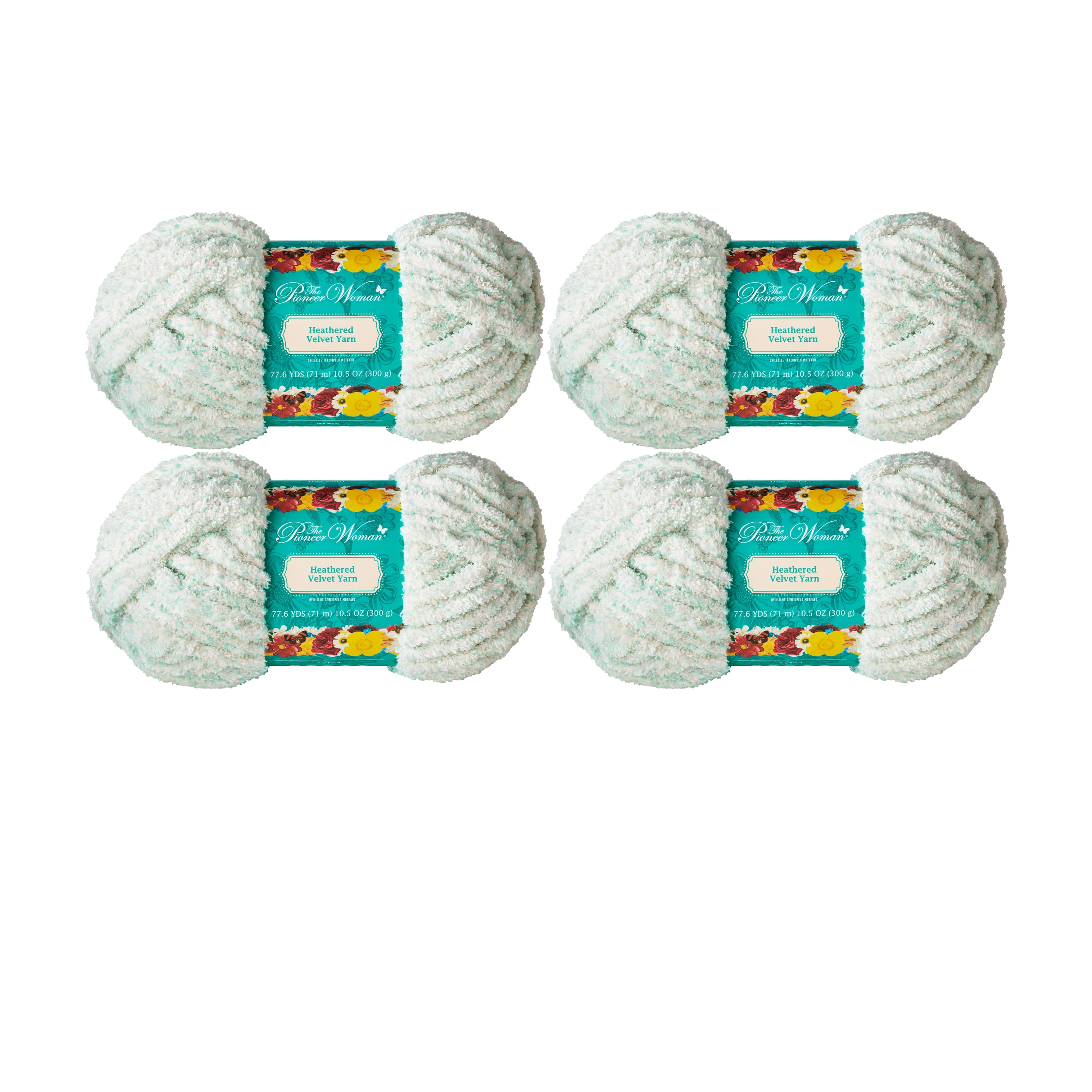 The Pioneer Woman Heathered Velvet Mint Yarn, 77.6 Yards, Pack of 4 ...