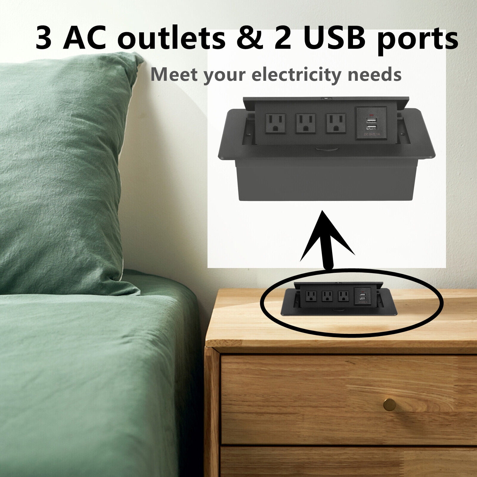 Pop Up Power Cover Box 3 Outlet Jack Socket Multiple Plug USB ...