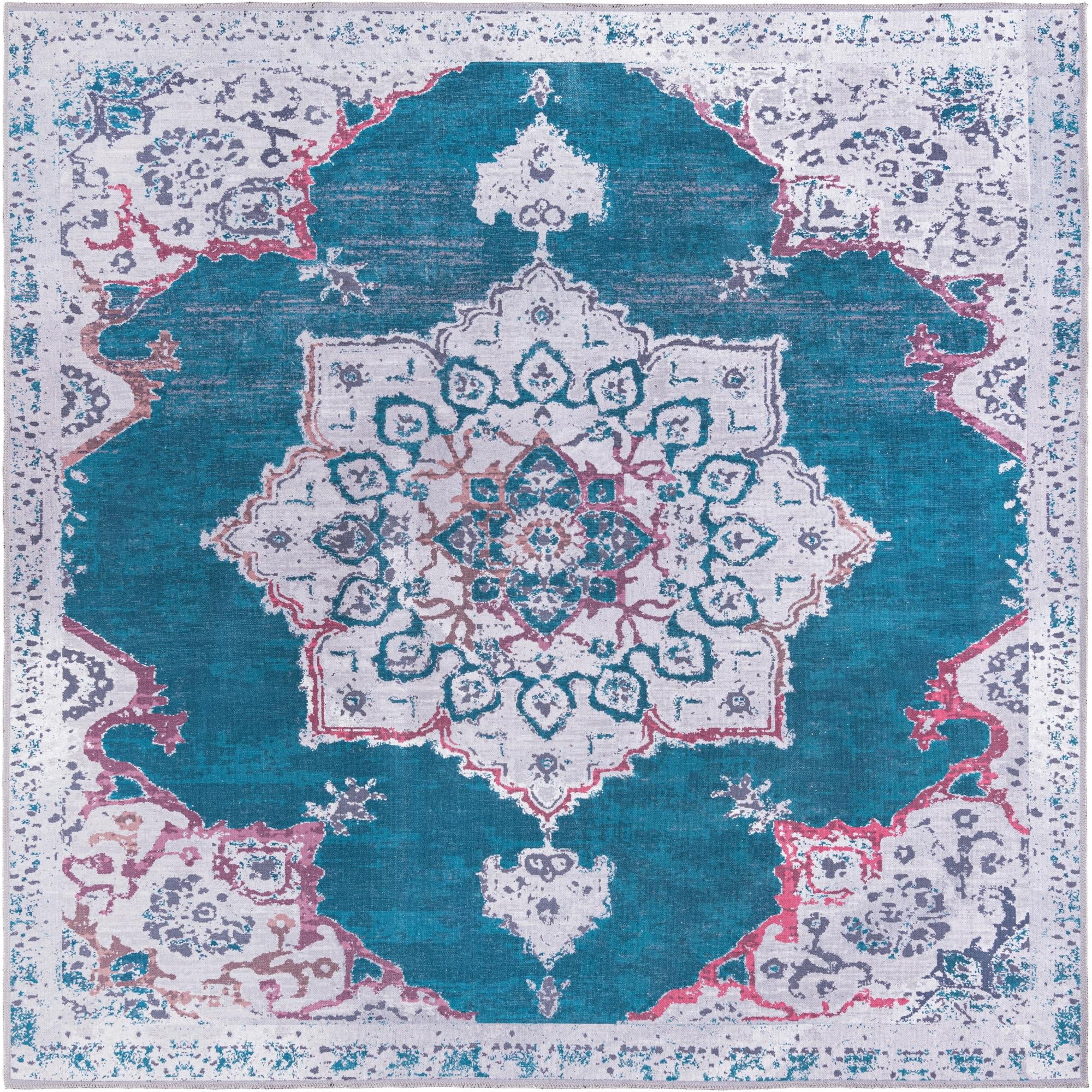 Rugs.com Francesca Collection Washable Rug – 8 Ft Square Teal Green ...